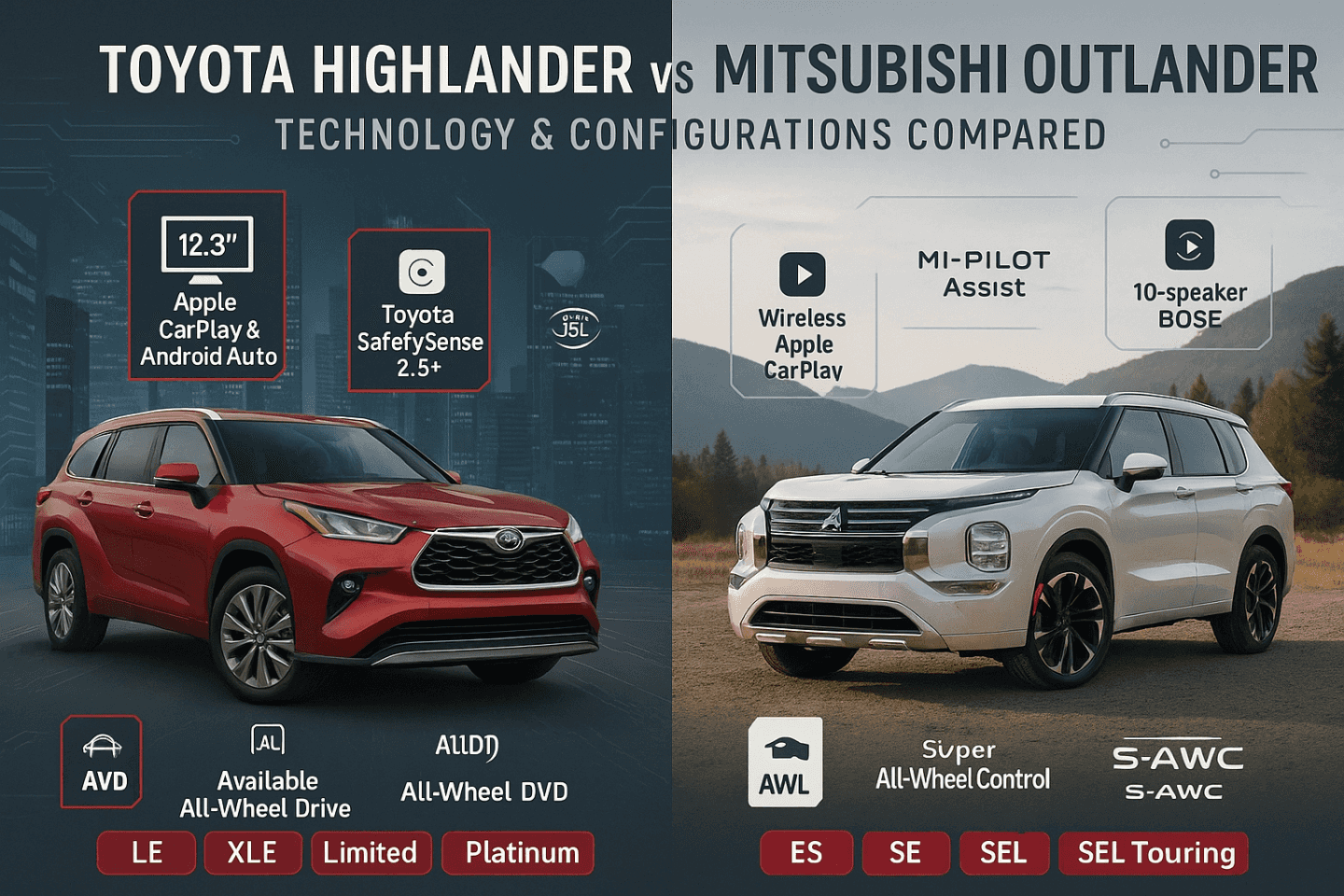 2025 Mitsubishi Outlander vs Toyota Highlander Comparison