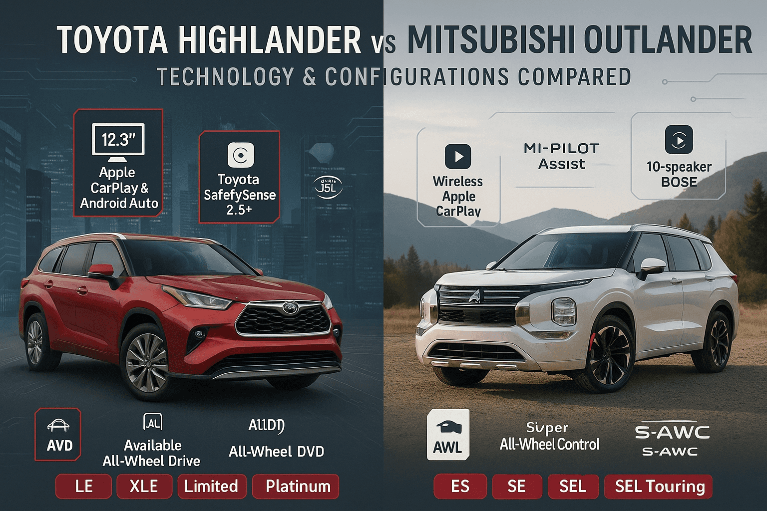 2025 Mitsubishi Outlander vs Toyota Highlander Comparison